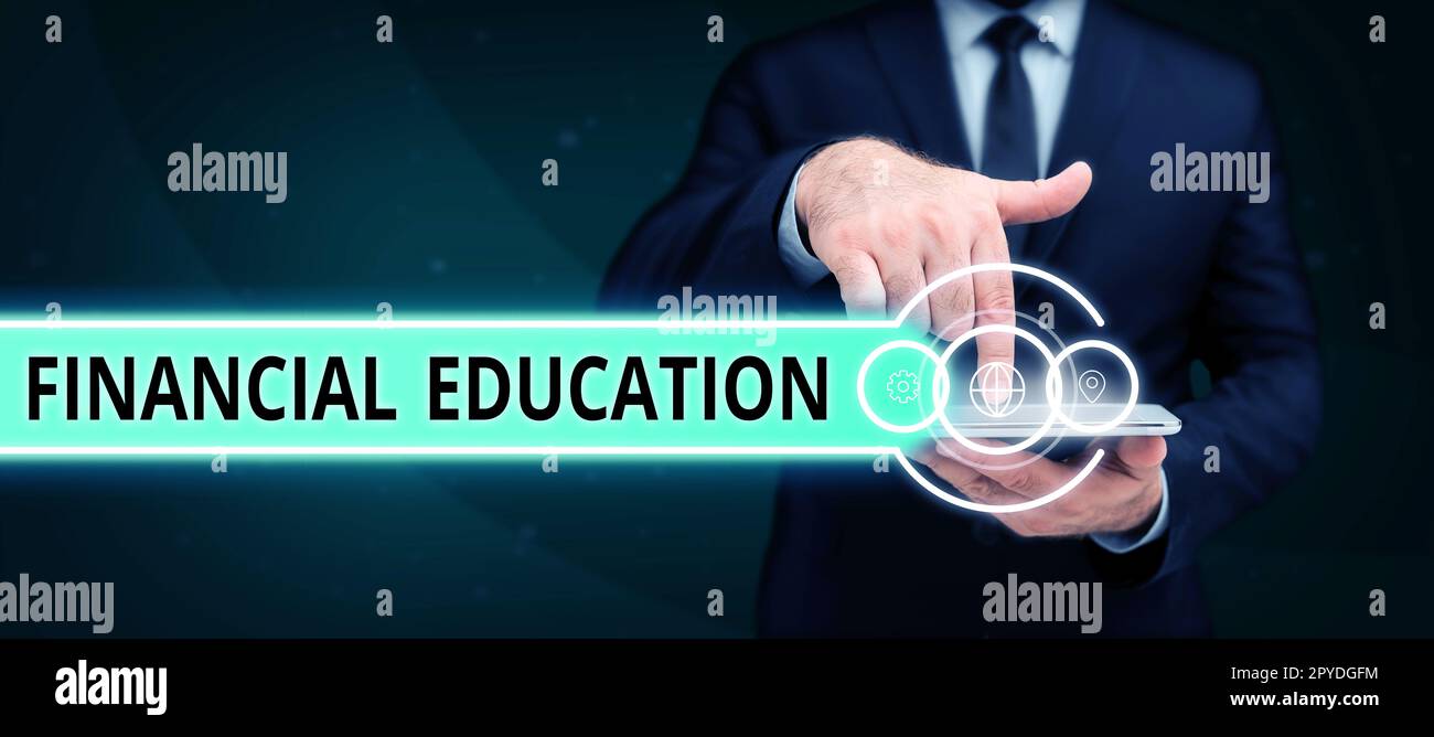 Text caption presenting Financial Education. Business overview ...