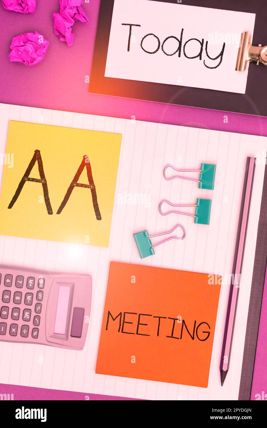 Inspiration showing sign Aa Meeting. Word Written on gathering of ...
