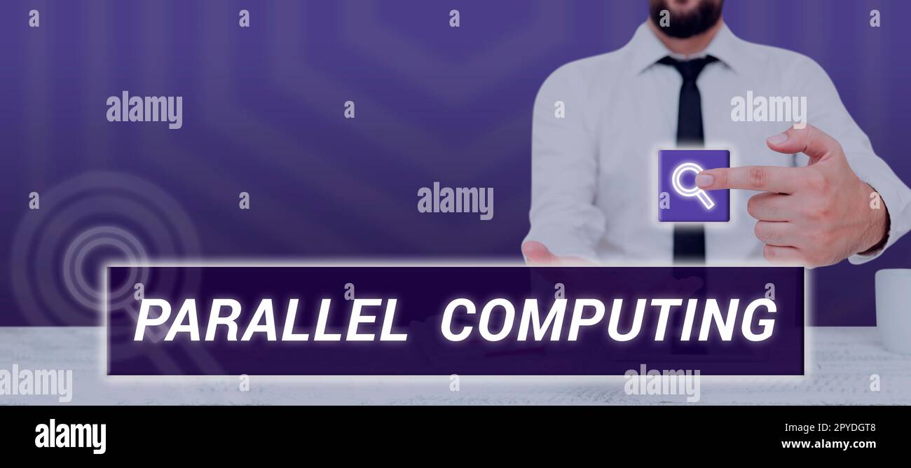 Hand writing sign Parallel Computing. Business showcase simultaneous calculation by means of ...