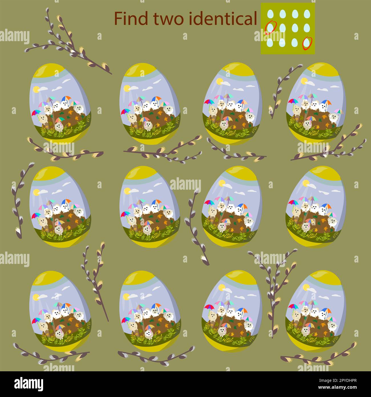 for children under 10, find two identical Easter eggs Stock Photo - Alamy