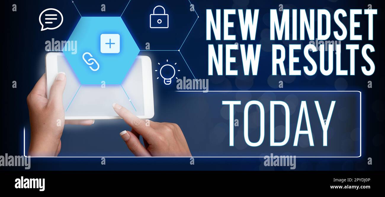 Text caption presenting New Mindset New Results. Concept meaning Open ...