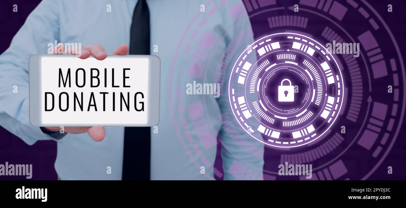 Text sign showing Mobile Donating. Business showcase to give something ...