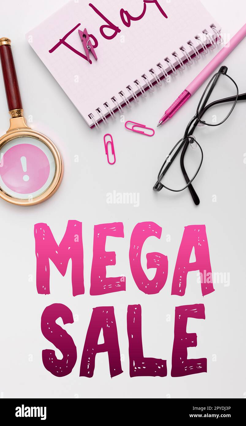 Text caption presenting Mega Sale. Business concept The day full of ...