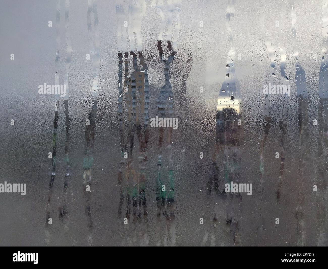 Misted glass from the evaporation of moisture on the balcony Stock ...