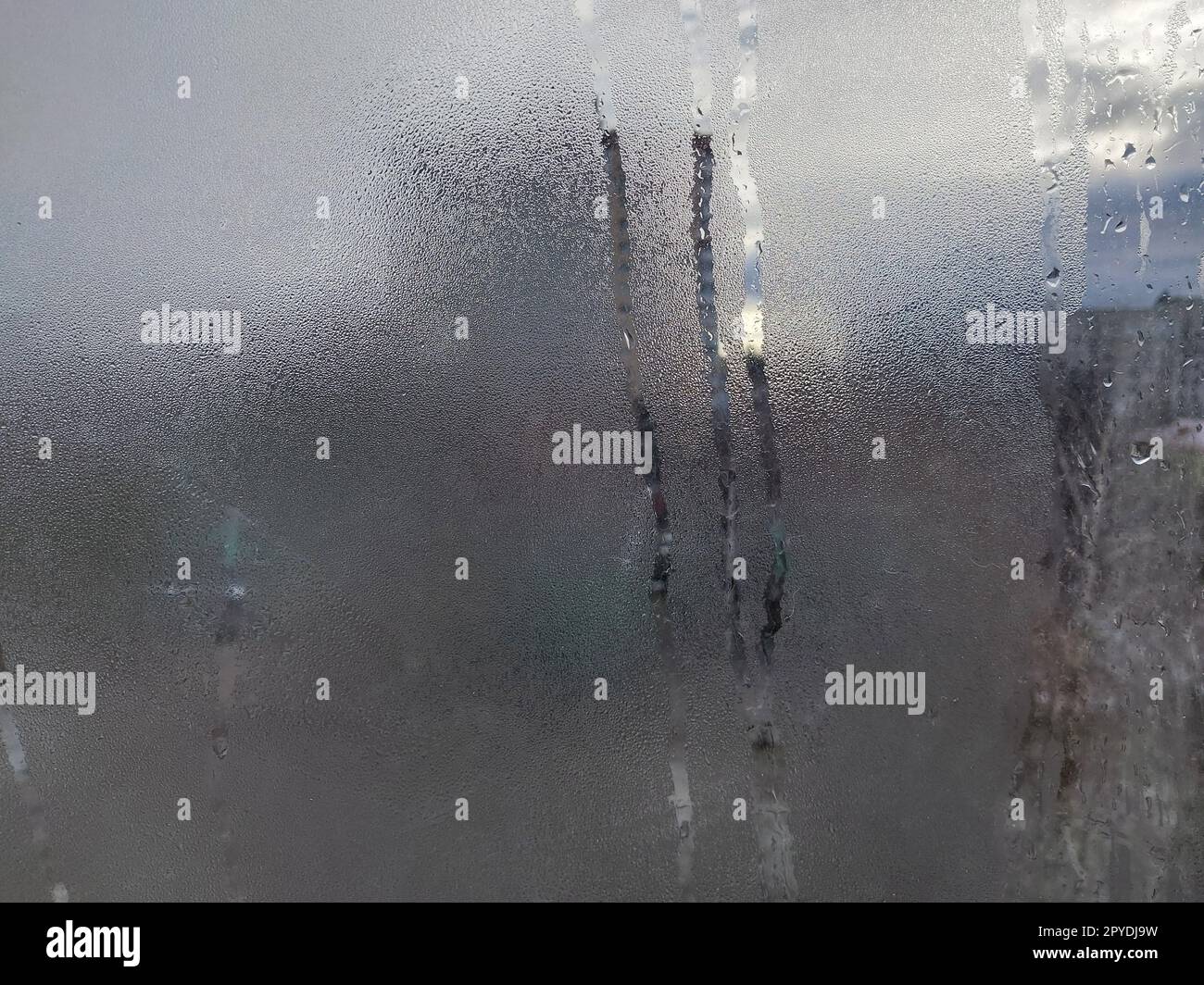 Misted glass from the evaporation of moisture on the balcony Stock ...