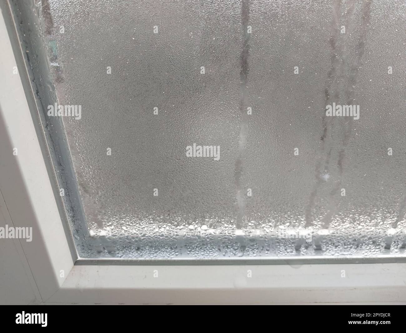 Misted glass from the evaporation of moisture on the balcony Stock ...