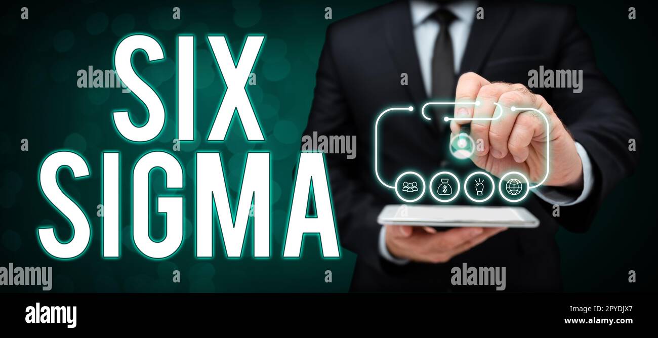 Text caption presenting Six Sigma. Concept meaning management ...