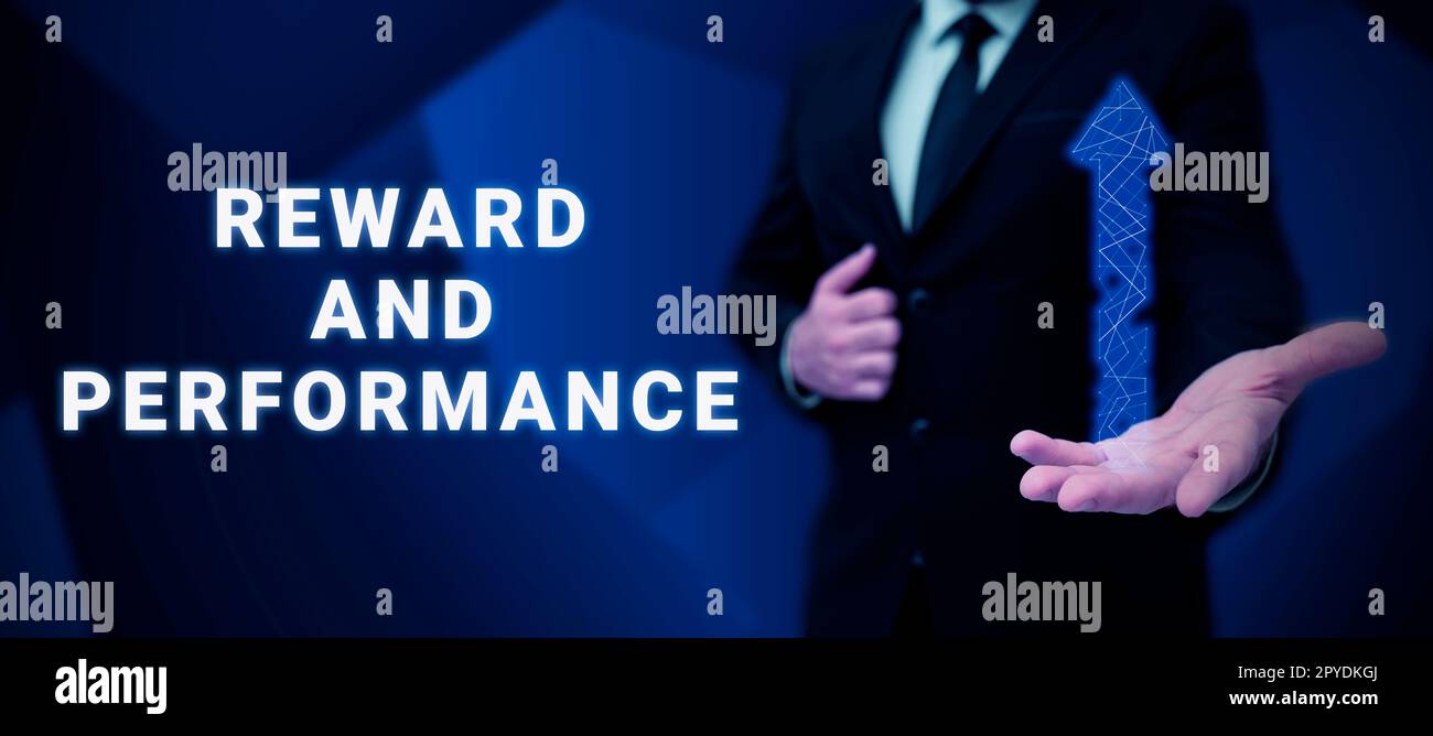 Hand writing sign Reward And Performance. Business showcase Given in ...
