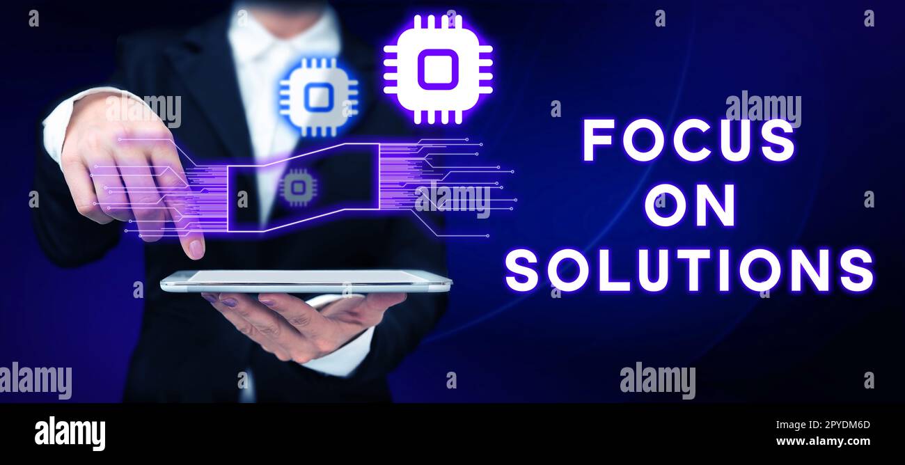 Text sign showing Focus On Solutions. Business concept powerful ...
