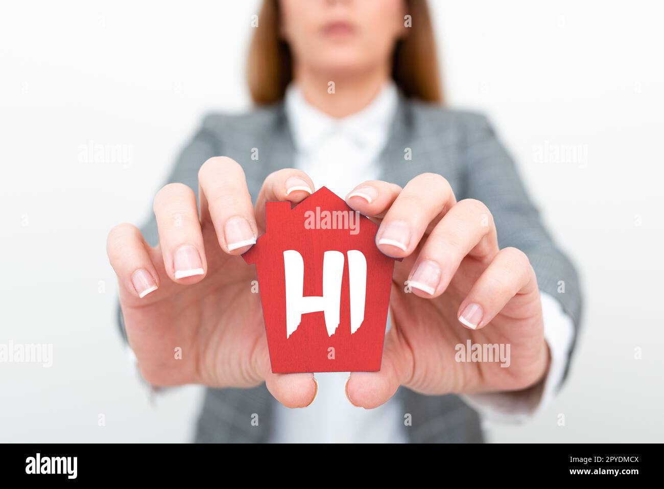 Text sign showing Hi. Word for used as a greeting or to begin a ...