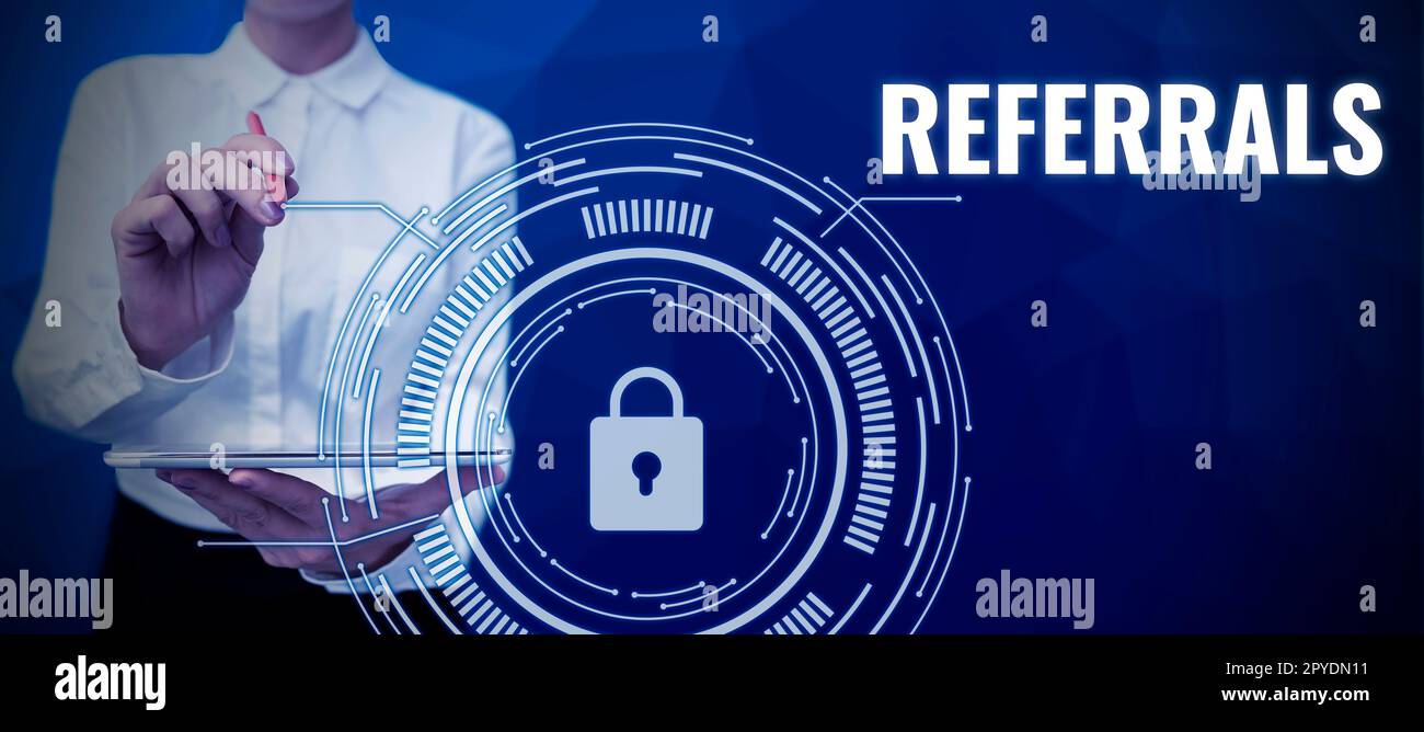 Conceptual caption Referrals. Internet Concept Act of referring someone ...