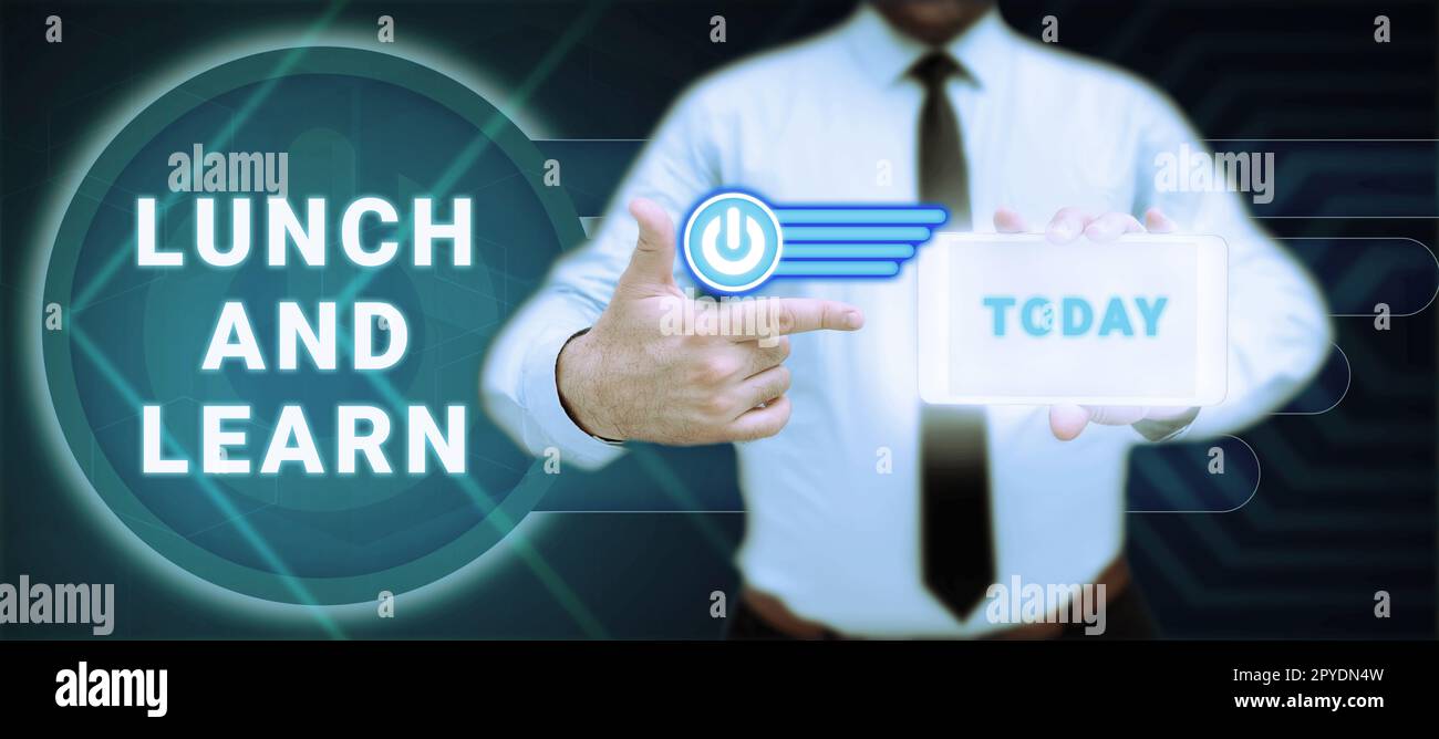 Inspiration showing sign Lunch And Learn. Concept meaning Have meal and ...