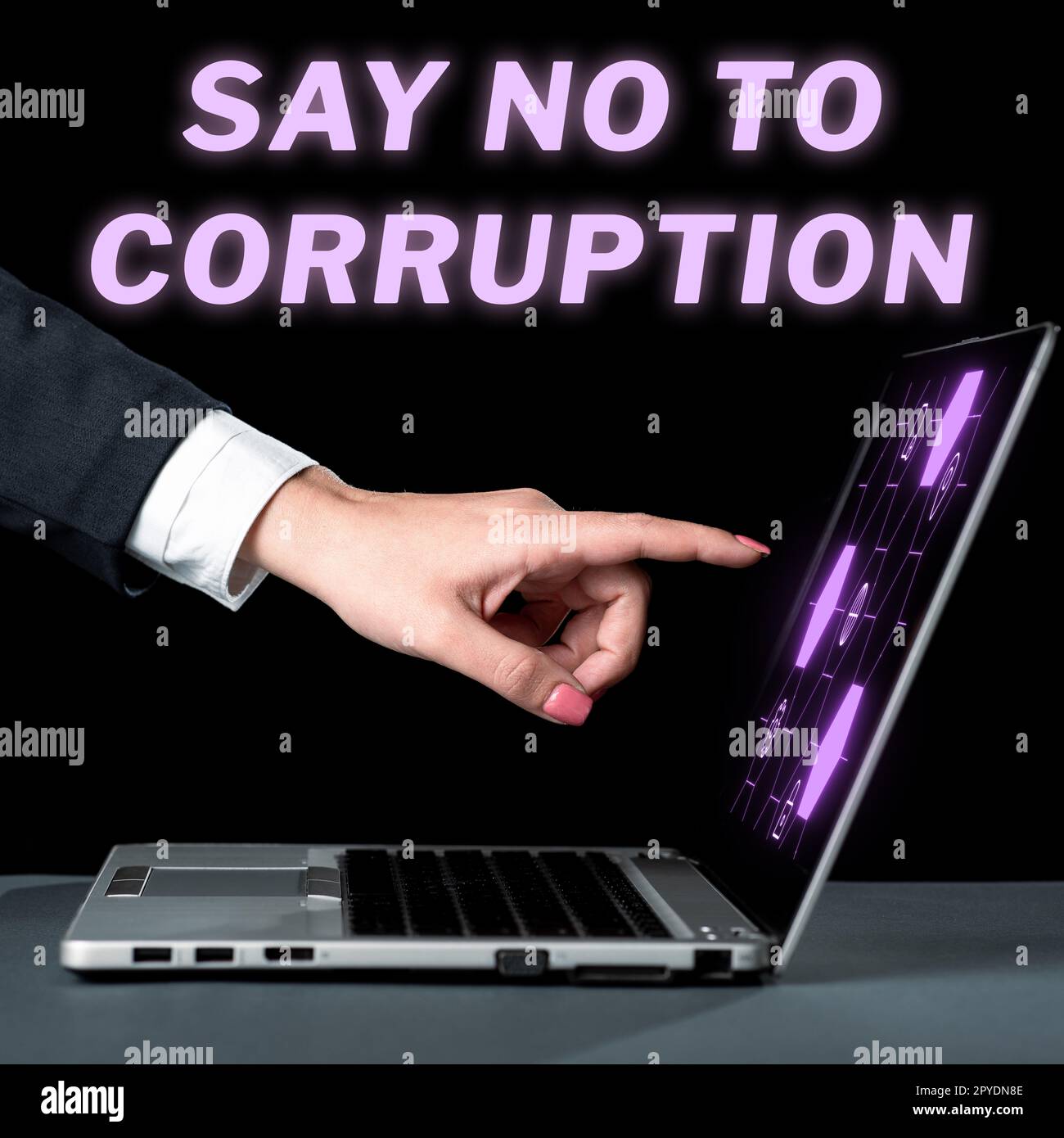 Hand writing sign Say No To Corruption. Concept meaning Introducing ...