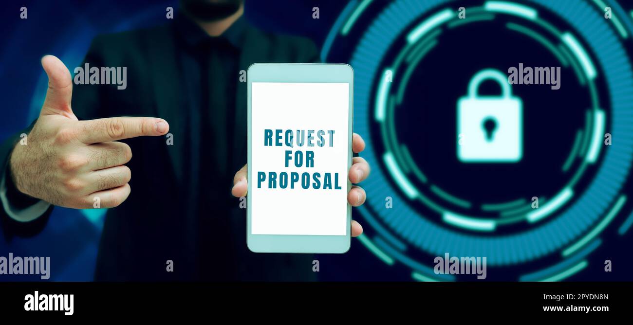 Text caption presenting Request For Proposal. Concept meaning document ...