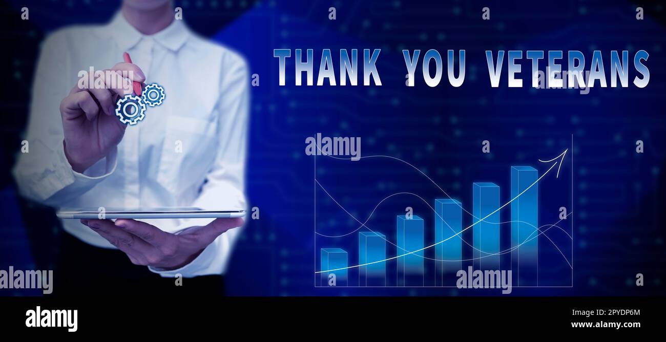 Text caption presenting Thank You Veterans. Word Written on Expression ...