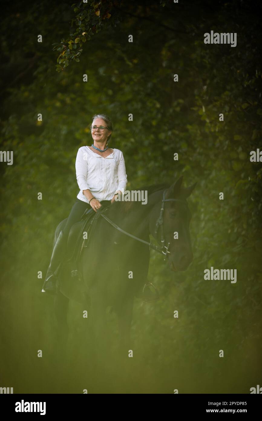 Woman riding a horse. Equestrian sport, leisure horse riding concept ...