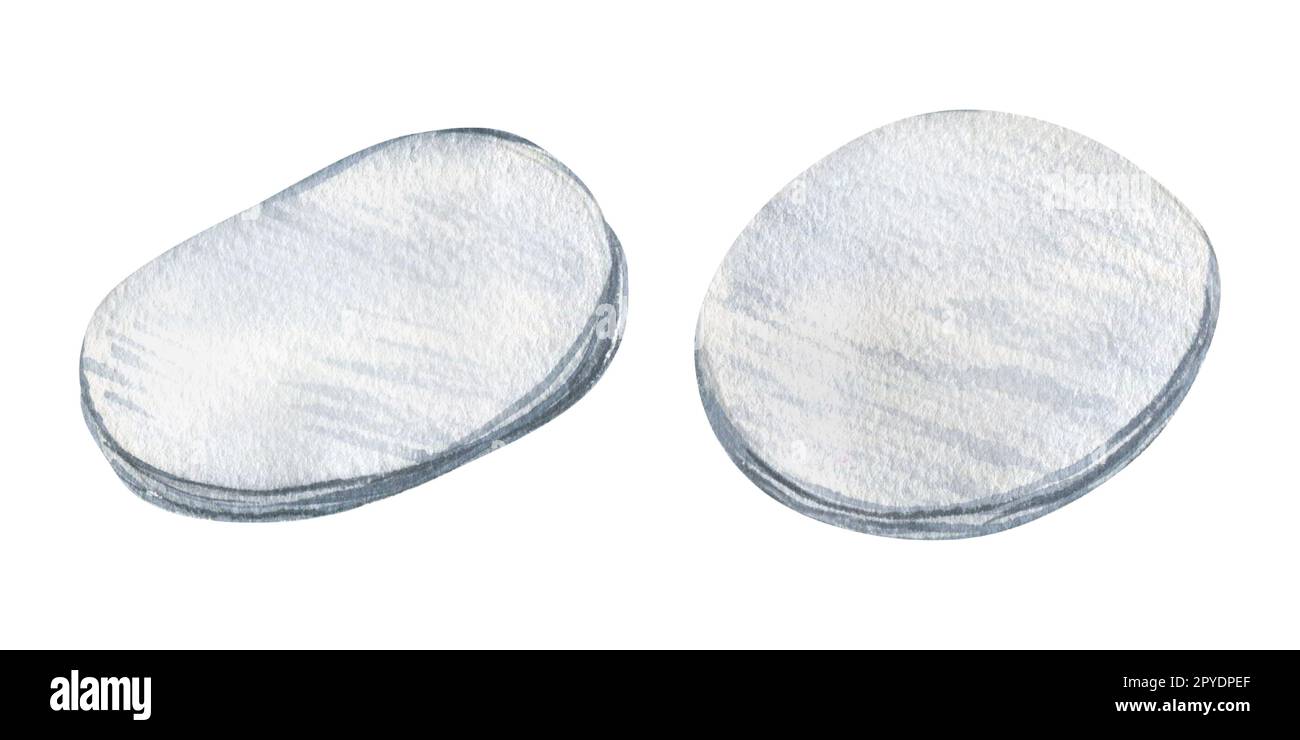 Two cosmetic white cotton pads. Watercolor illustration, hand drawn ...