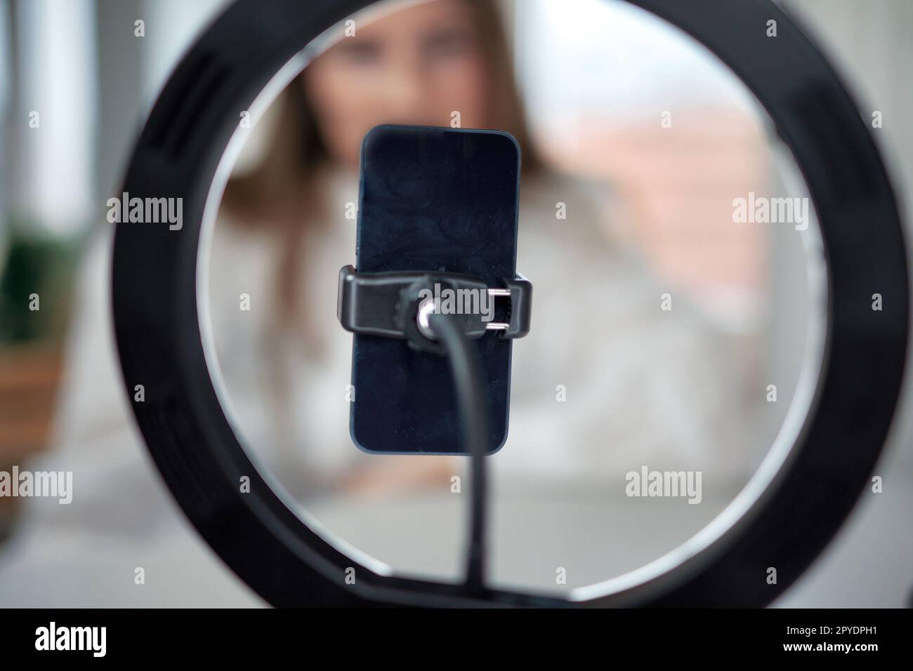 Lifestyle beauty blogger streaming online from home studio. Diverse ...