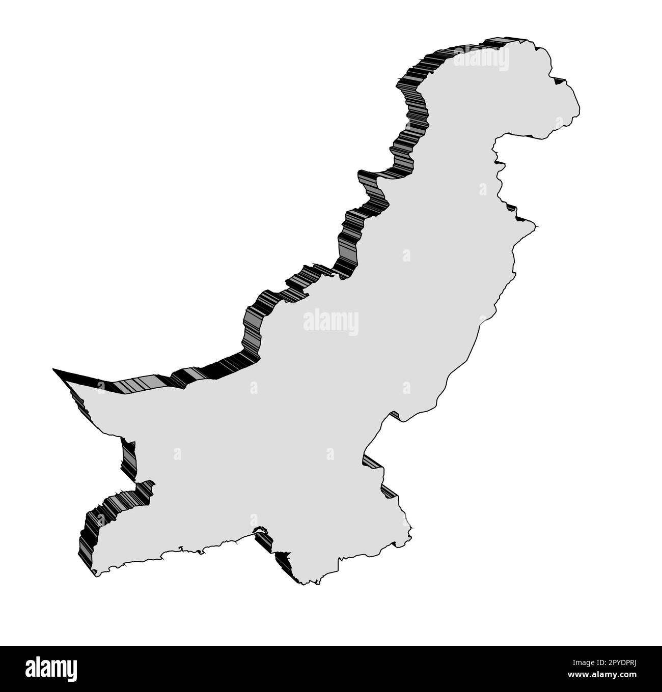 Outline 3D map of Pakistan in silhouette on a white background Stock ...