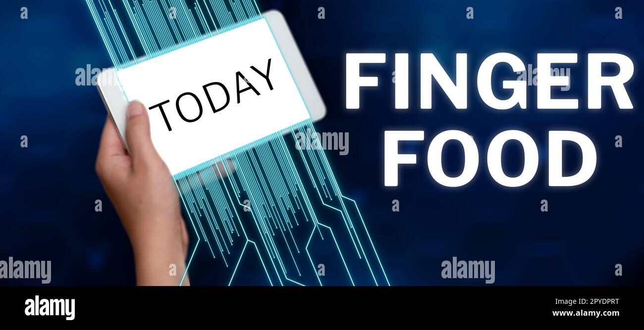 Conceptual caption Finger Food. Word for products and digestives that ...