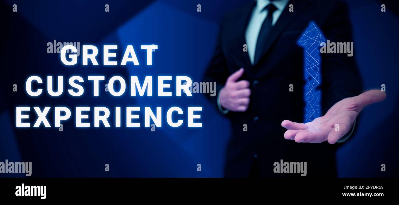 Hand writing sign Great Customer Experience. Concept meaning responding ...