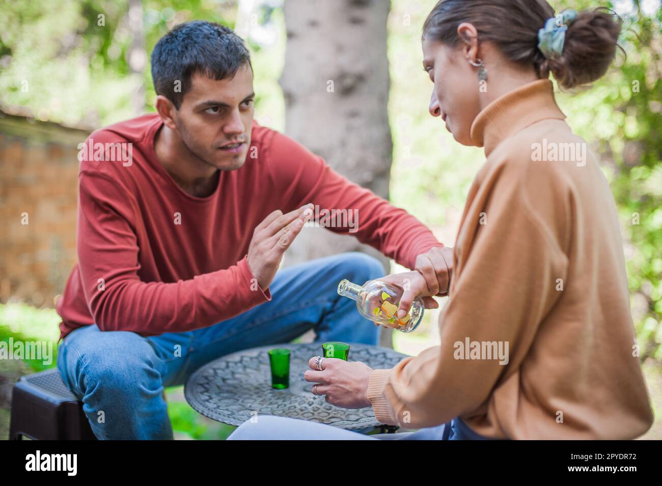 No drink anymore. Drunk couple. A guy tells his girlfriend to stop ...