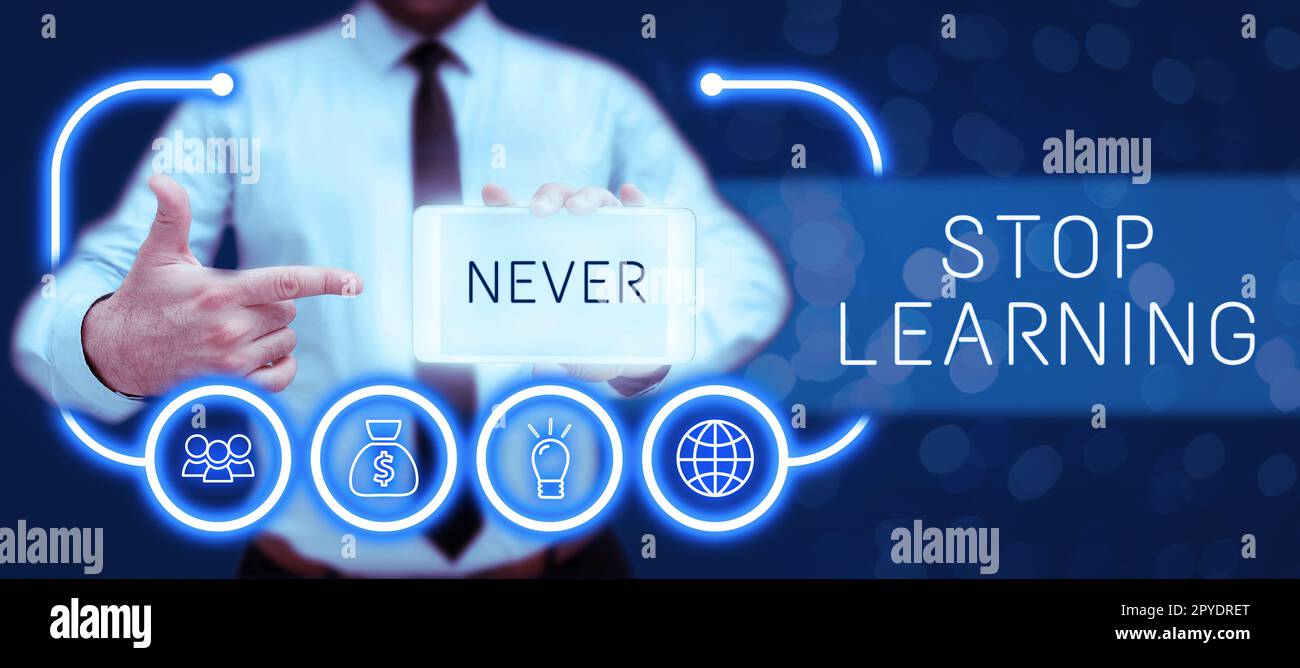 Text caption presenting Never Stop Learning. Word for Continue to ...
