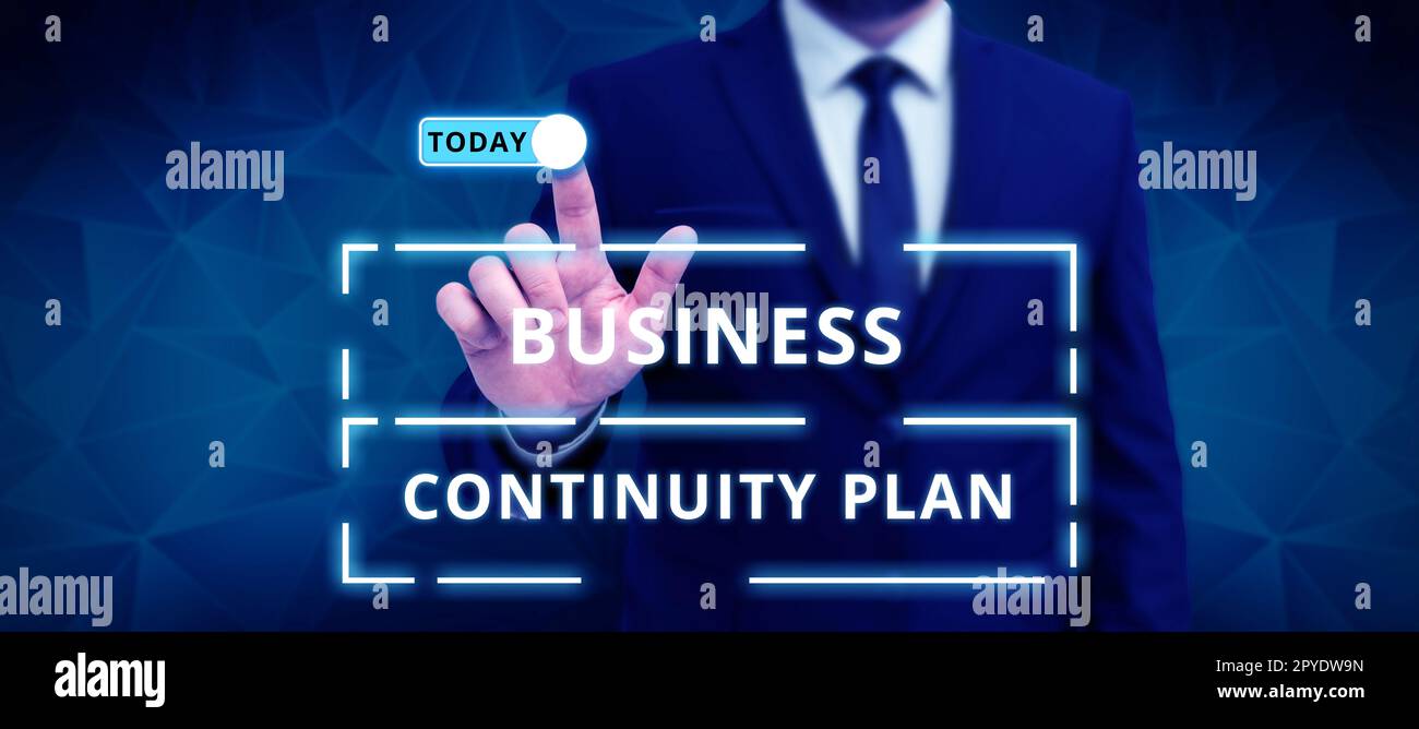 Text caption presenting Business Continuity Plan. Business approach ...