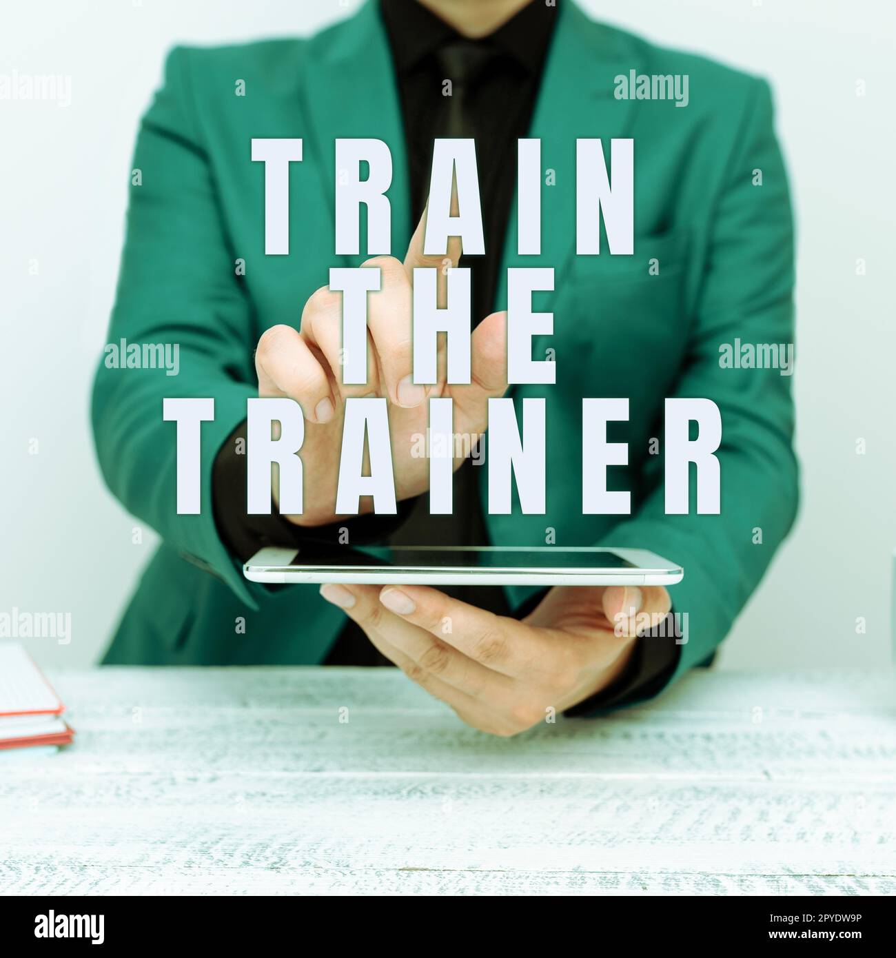 Hand writing sign Train The Trainer. Word Written on identified to teach mentor or train others ...