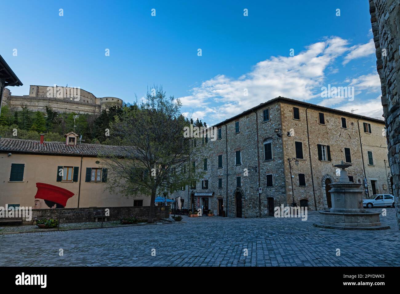Piazza Dante Alighieri square in San Leo Stock Photo - Alamy