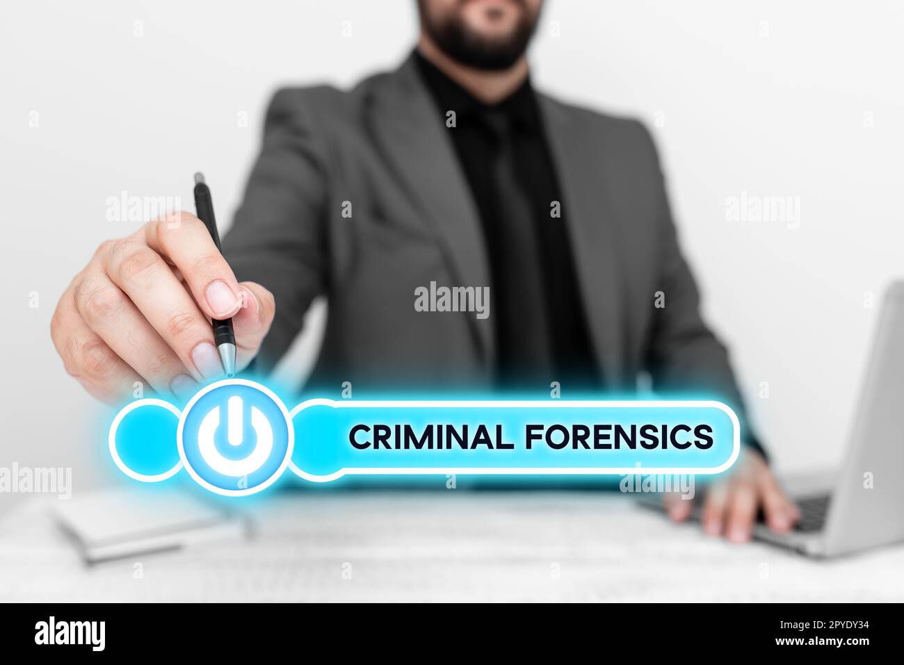 Text caption presenting Criminal Forensics. Internet Concept Federal Offense actions Illegal ...