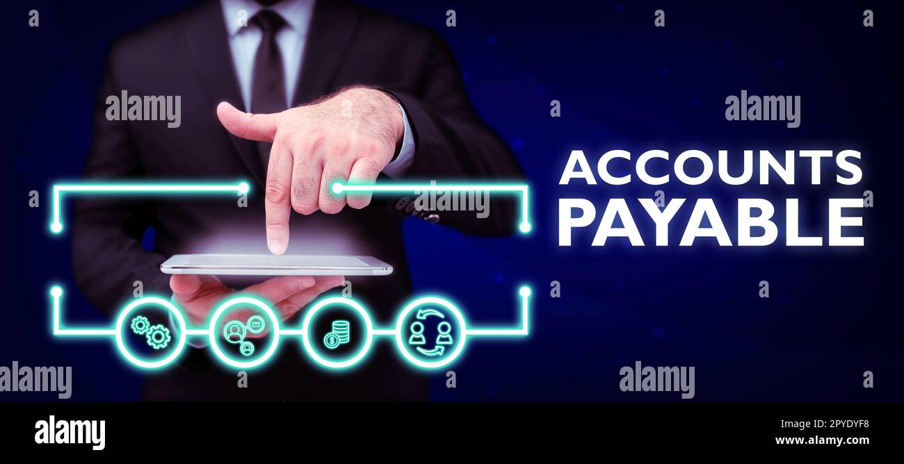 Hand writing sign Accounts Payable. Internet Concept money owed by a ...