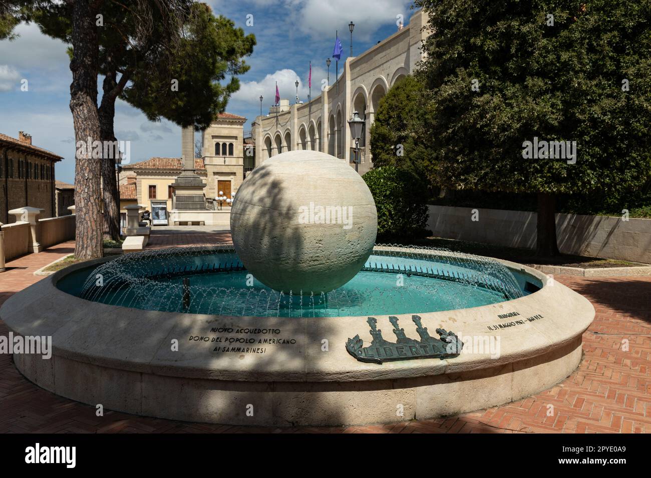 Libertas fountain in the Garden of the Liburnians in San Marino Stock ...
