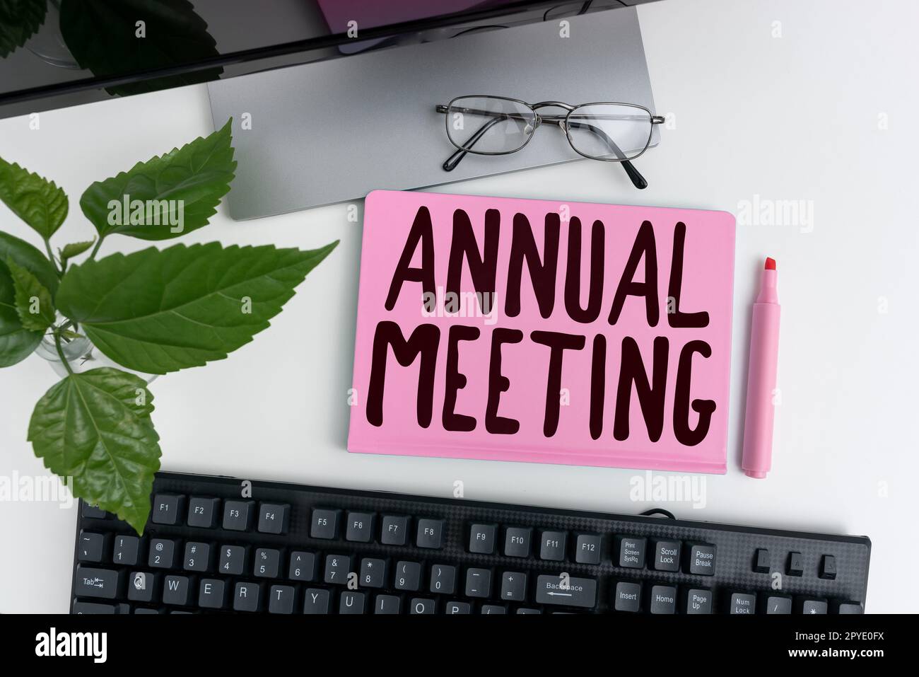 Text caption presenting Annual Meeting. Word Written on Yearly ...