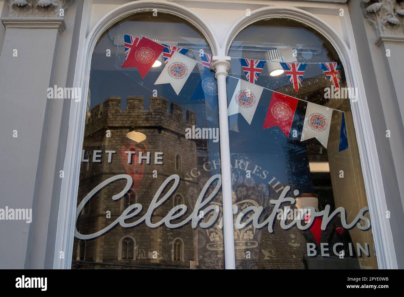 Windsor, Berkshire, UK. 3rd May, 2023. Coronation window displays at ...