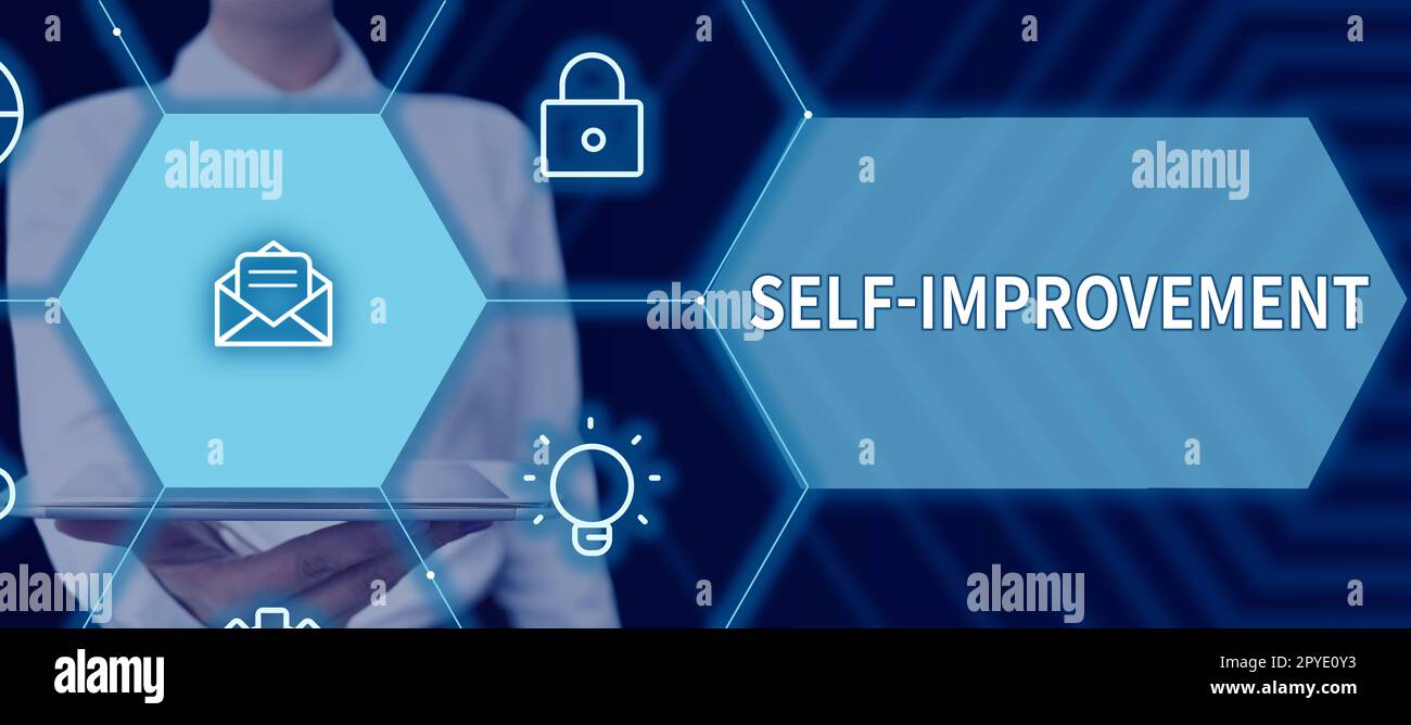 Hand writing sign Self Improvement. Concept meaning process of making ...