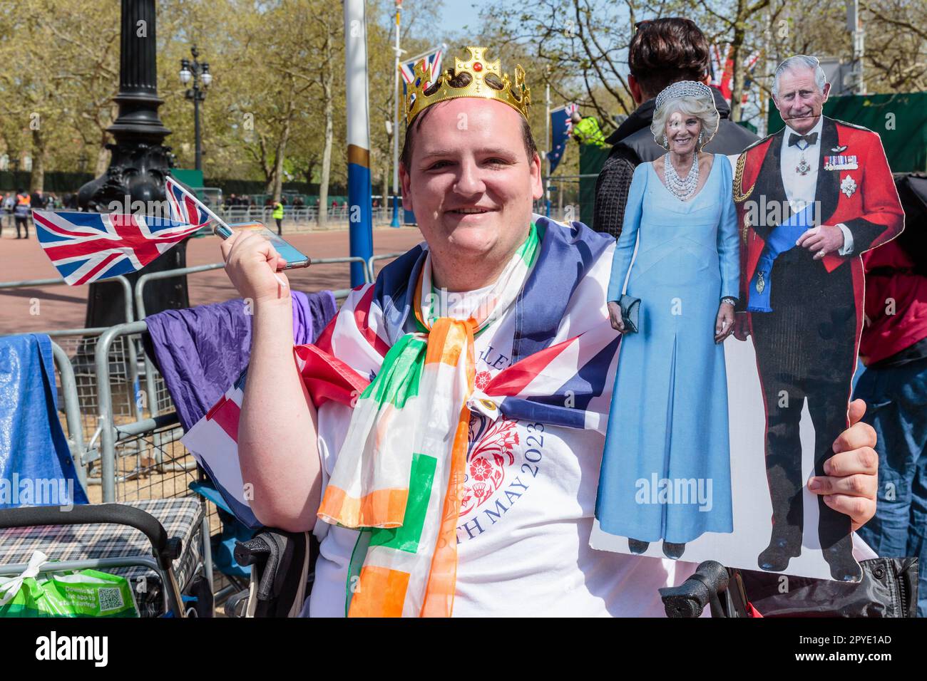 The Mall, London,UK. 3rd May 2023. Royal fan, Patrick O'Neill, in high ...