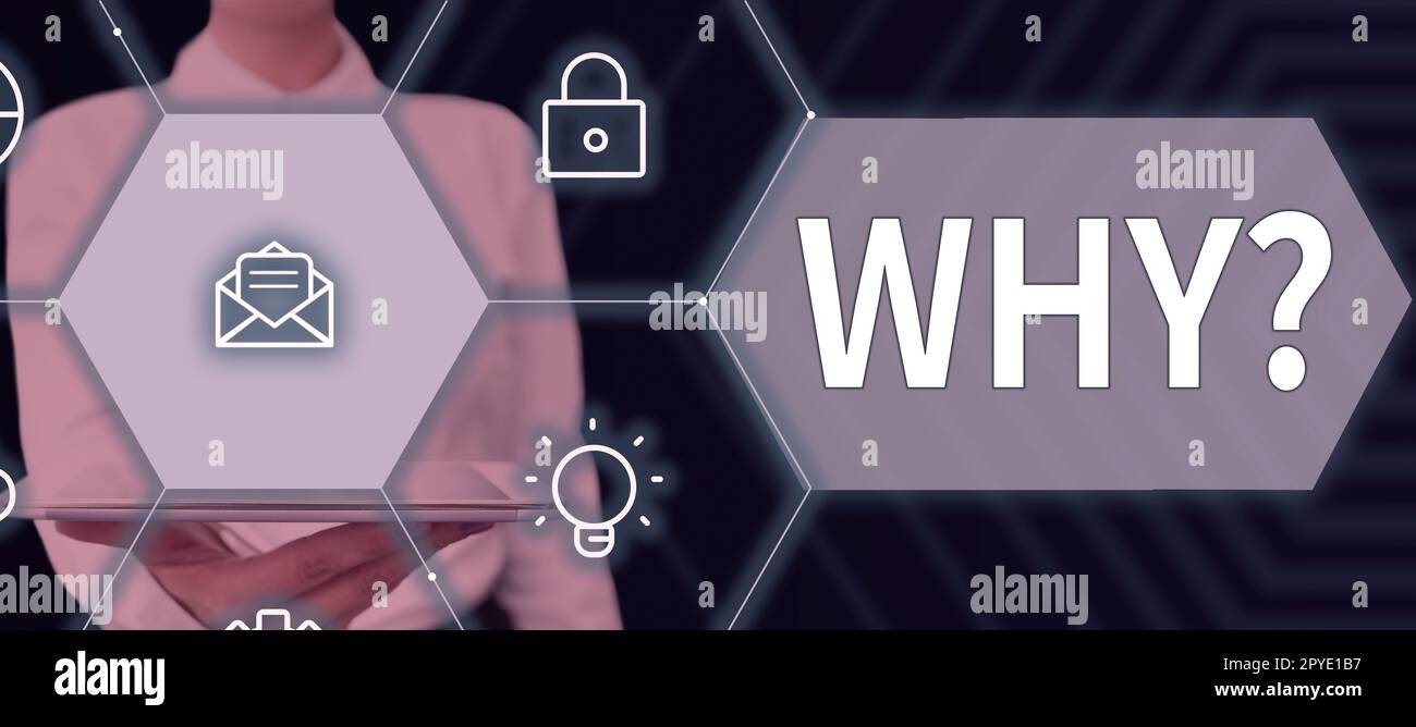 Hand writing sign Why. Business showcase Asking for what reason and ...