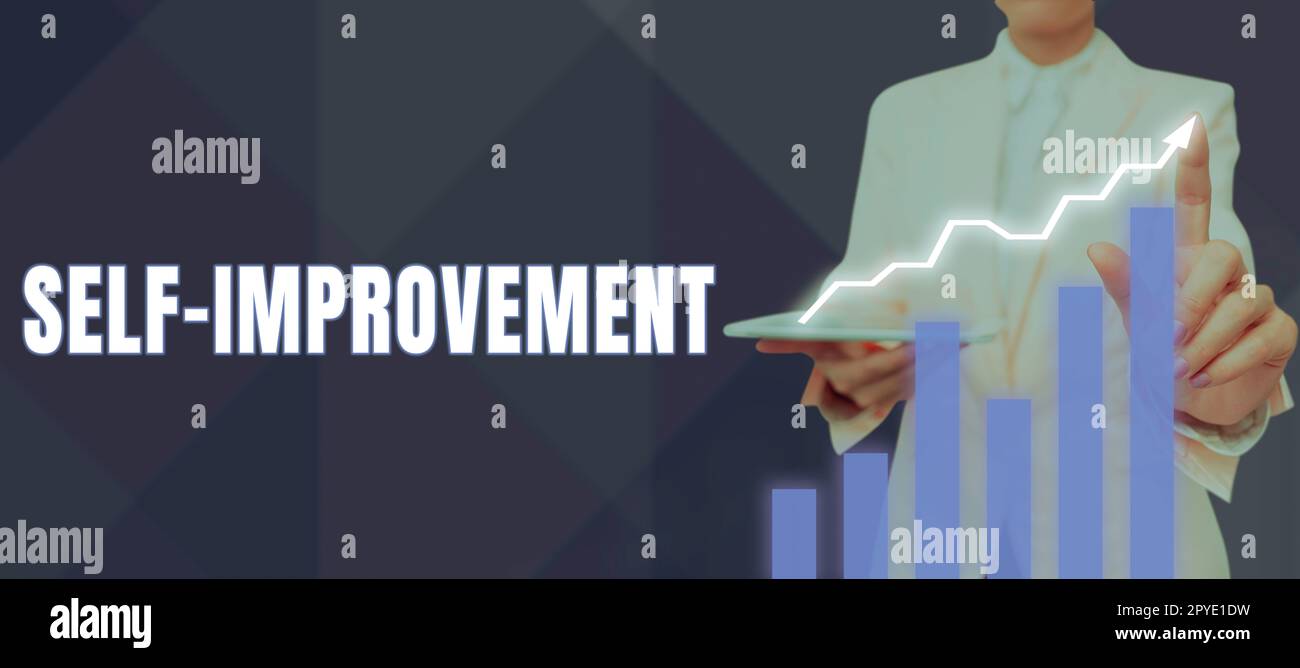 Hand writing sign Self Improvement. Internet Concept process of making ...