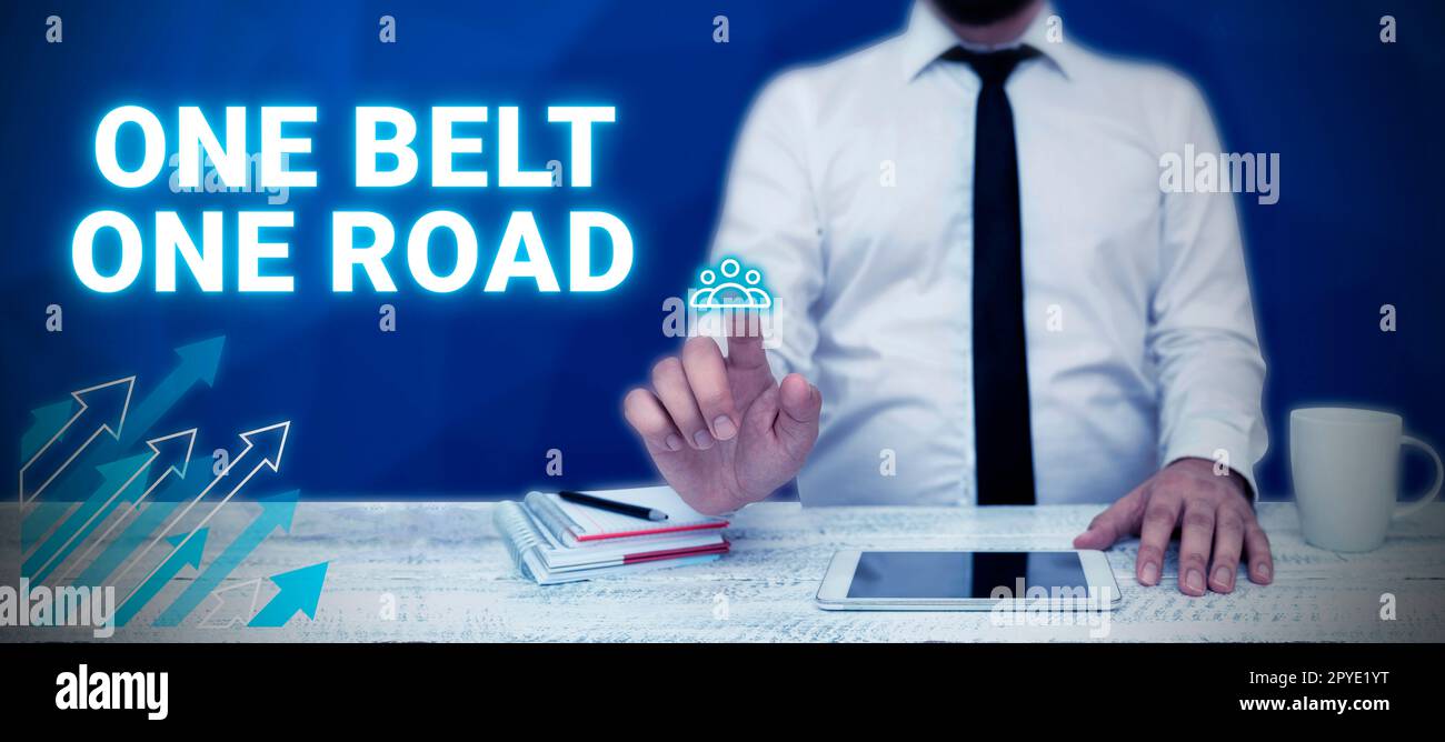 Text caption presenting One Belt One Road. Conceptual photo Building ...