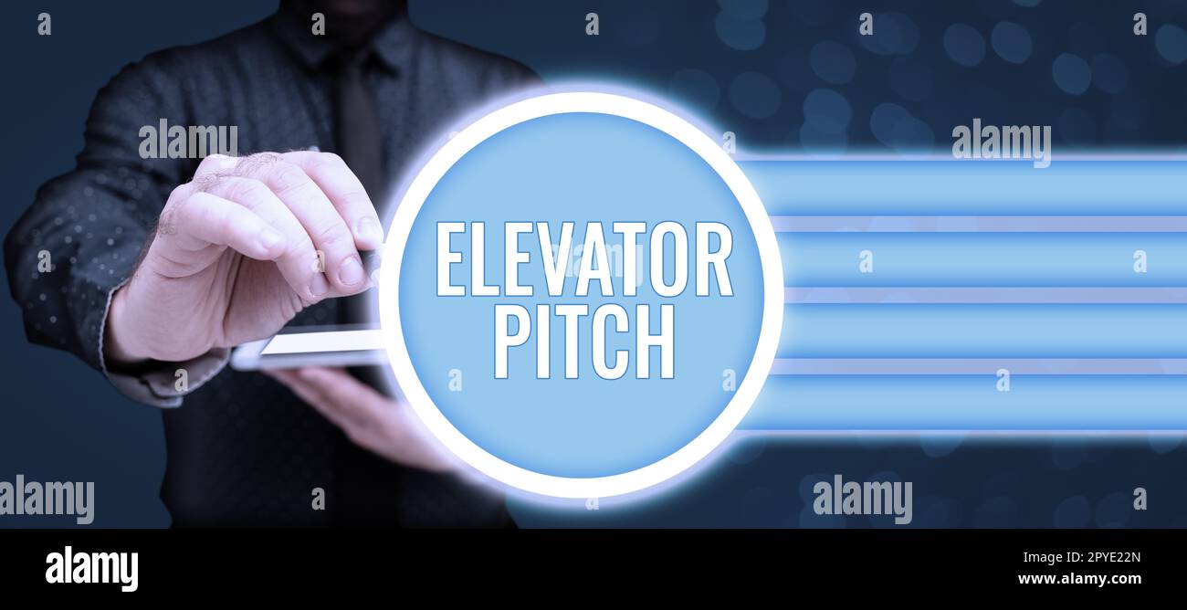 Hand writing sign Elevator Pitch. Concept meaning A persuasive sales ...