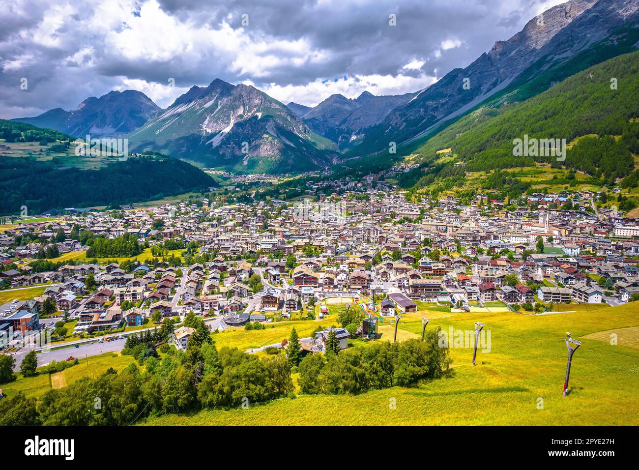 Town of Bormio in Dolomites Alps landscape view Stock Photo - Alamy