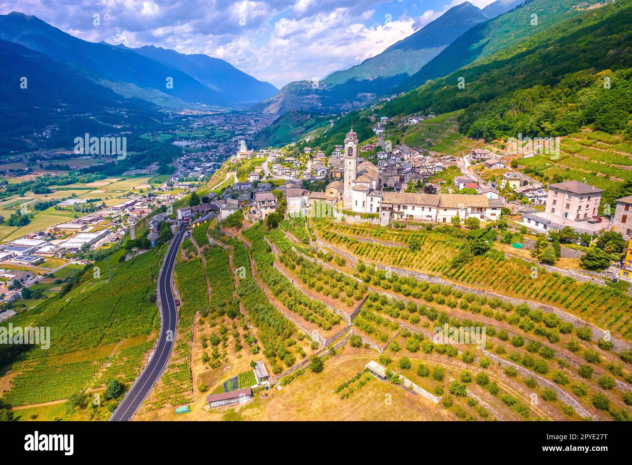 Village of Poggiridenti aerial view, Province of Sondrio Stock Photo ...