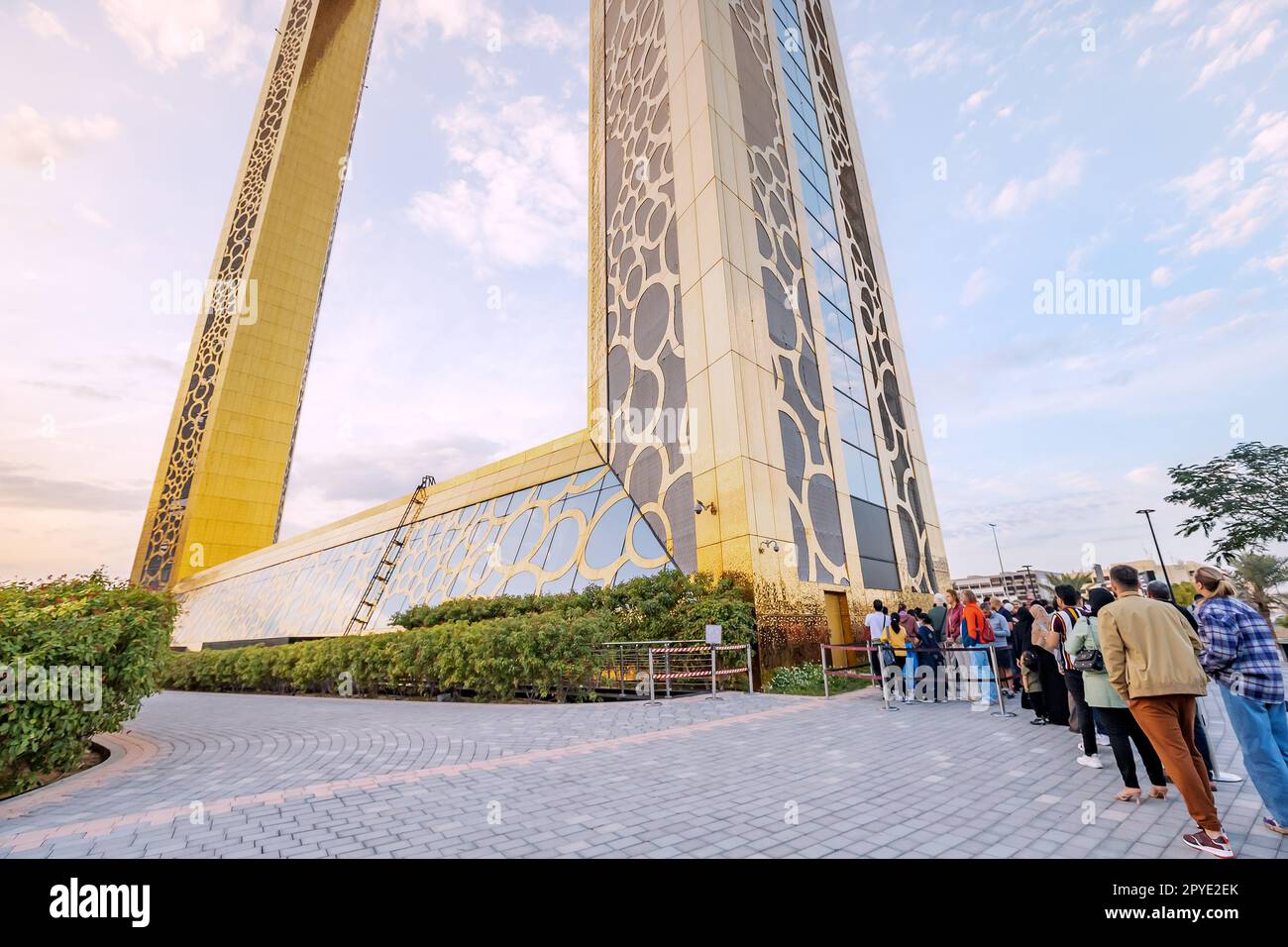 13 January 2023, UAE, Dubai: Entrance and ticket office with line queue ...