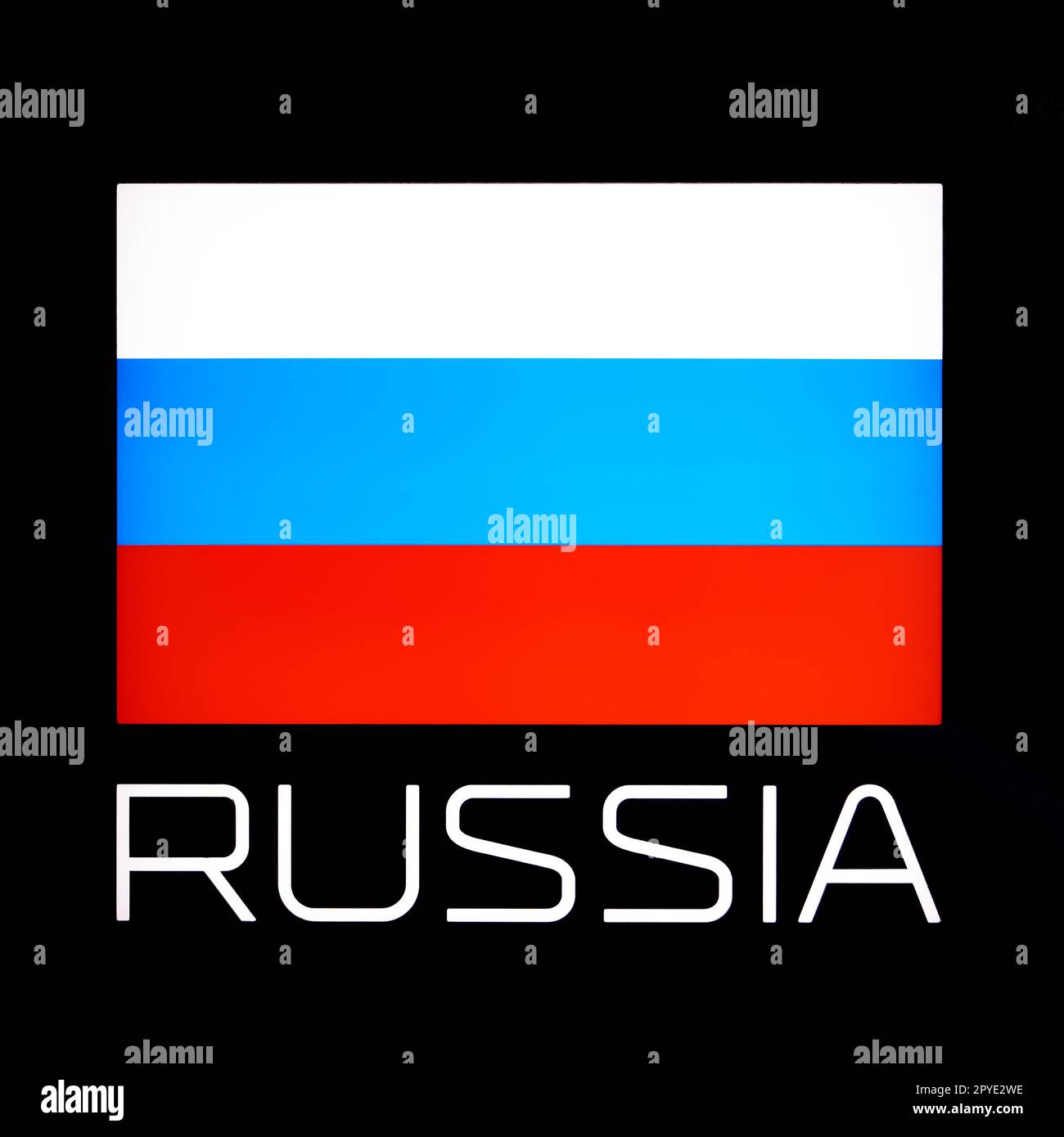 Russia flag and text on black isolated Stock Photo - Alamy