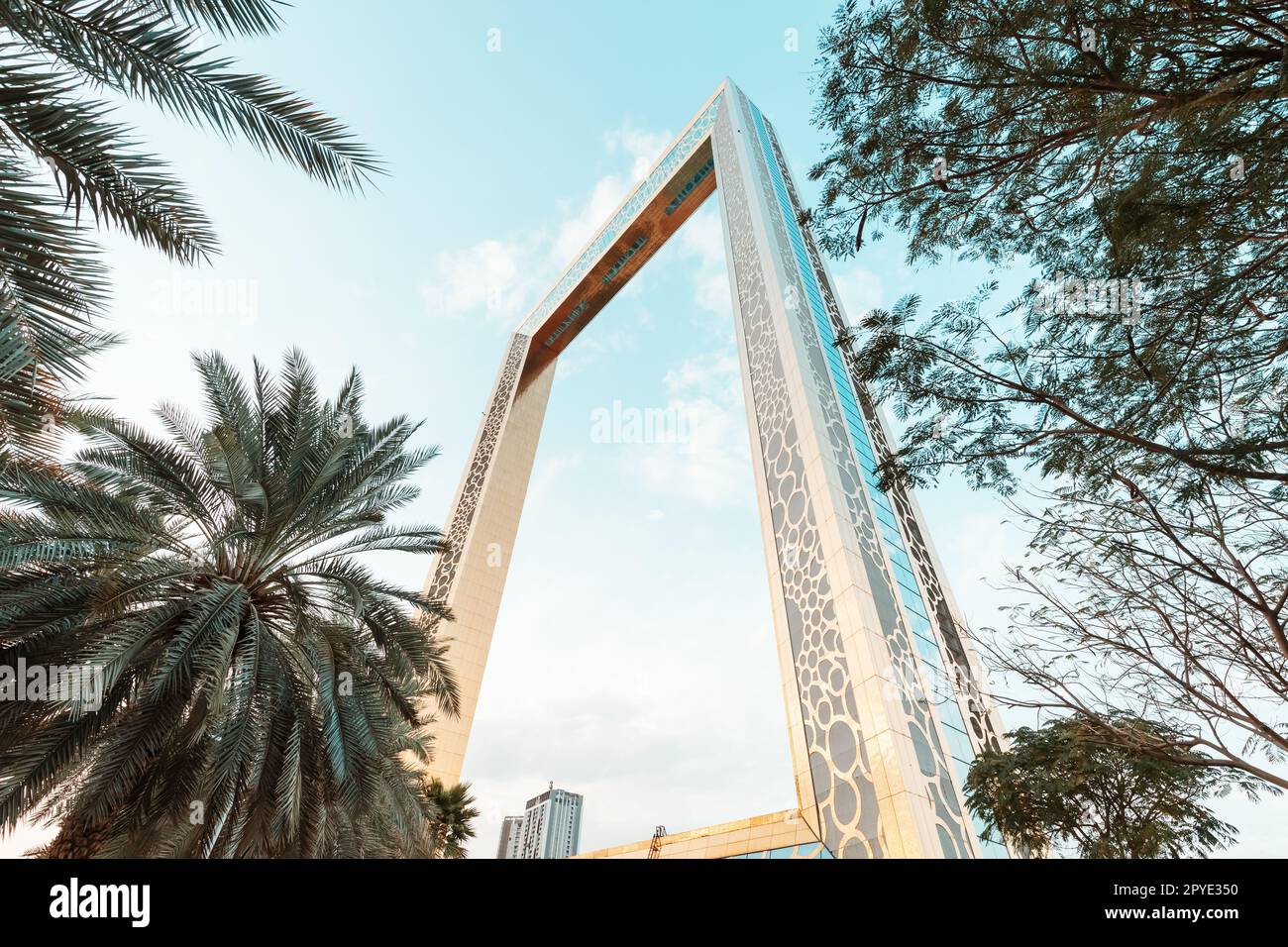 13 January 2023, UAE, Dubai: Dubai frame striking gold color and ...
