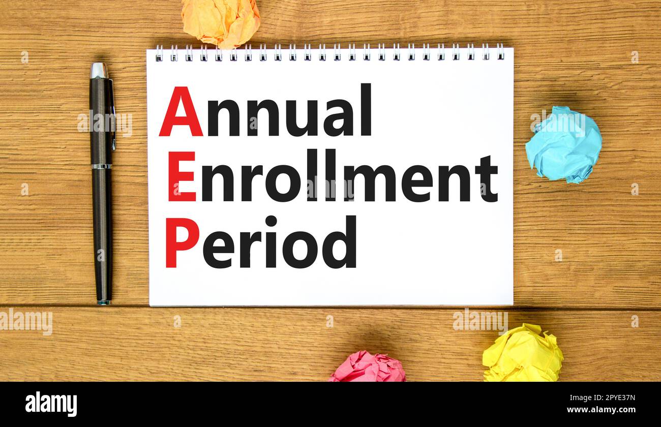 AEP symbol. Concept words AEP Annual enrollment period on beautiful ...