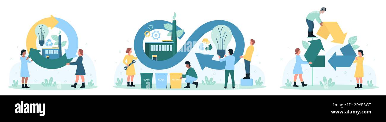 Circular economy, waste management and recycling set vector ...