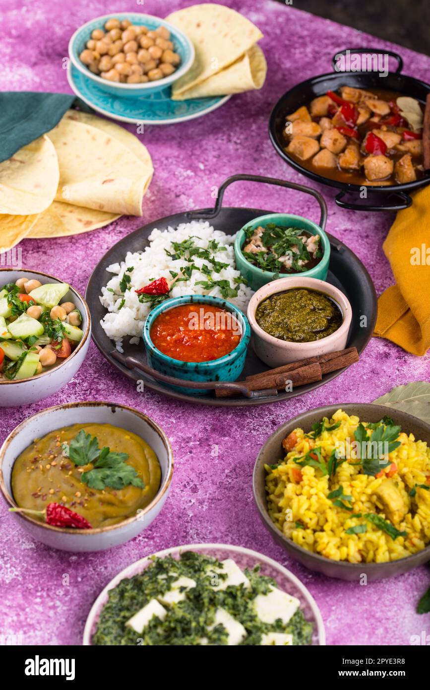 Assorted of traditional Indian food Stock Photo - Alamy
