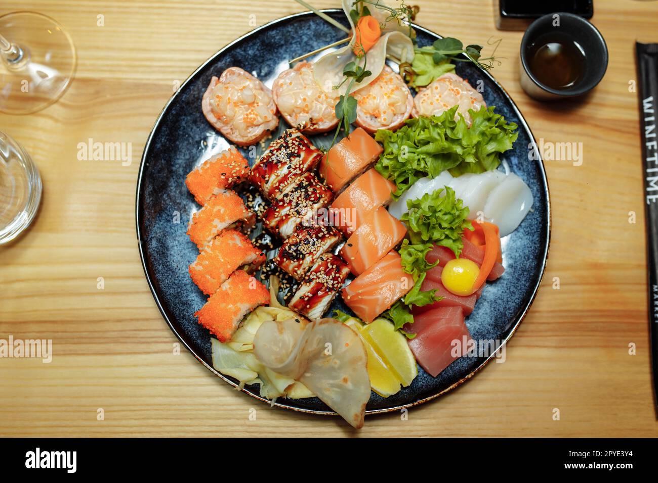 Mixed Sushi Set nigiri, rolls and sashimi served in traditional Japan ...